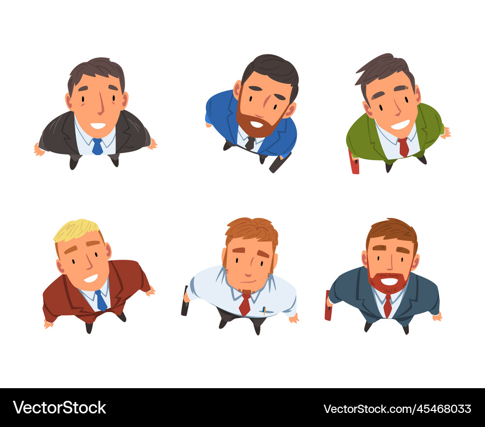 Smiling business man character looking up above Vector Image