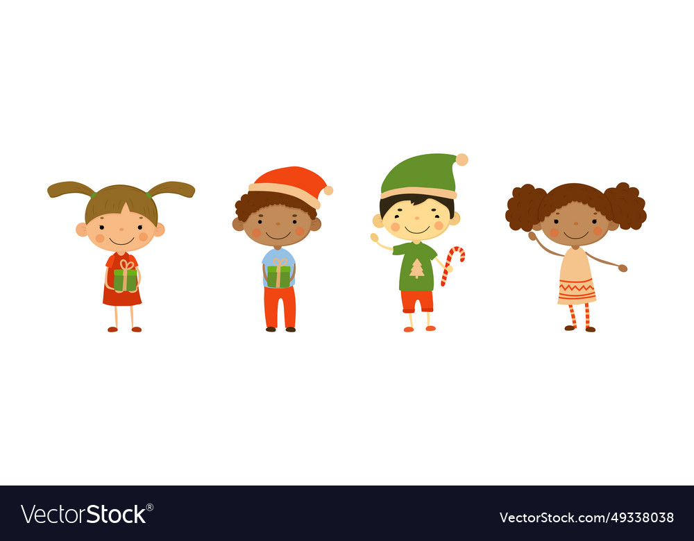 Cute kids wearing christmas holiday costume Vector Image