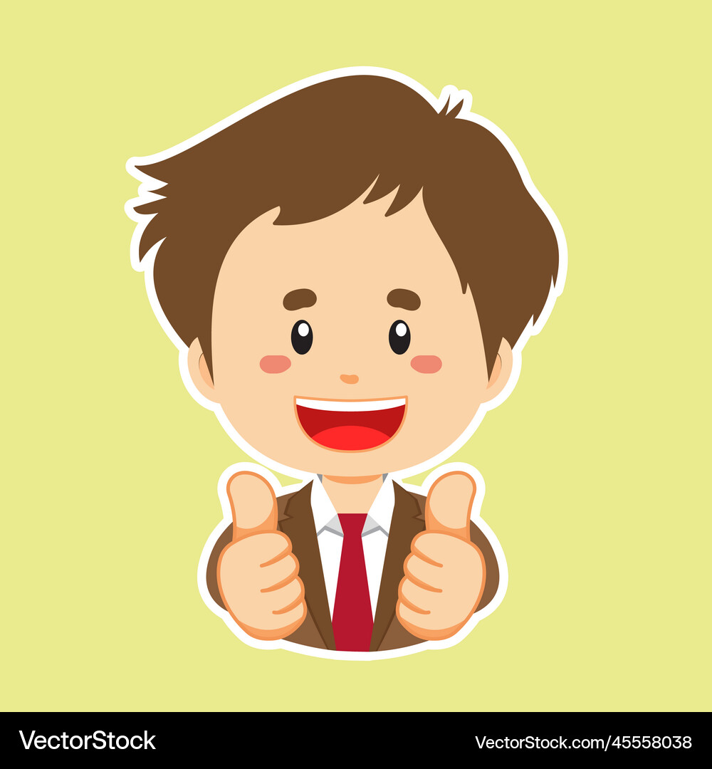 Happy businessman character sticker Royalty Free Vector