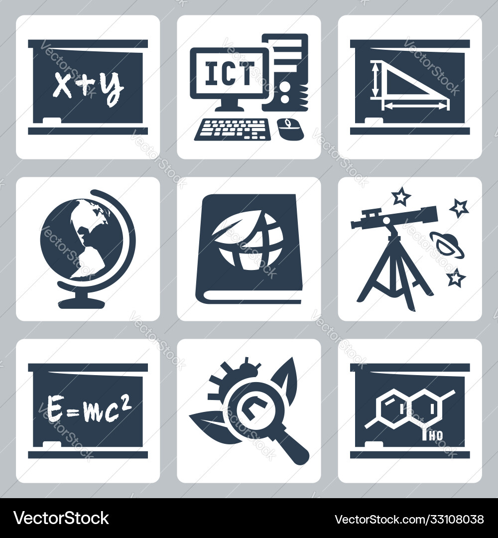 School subjects icons set algebra ict geometry Vector Image