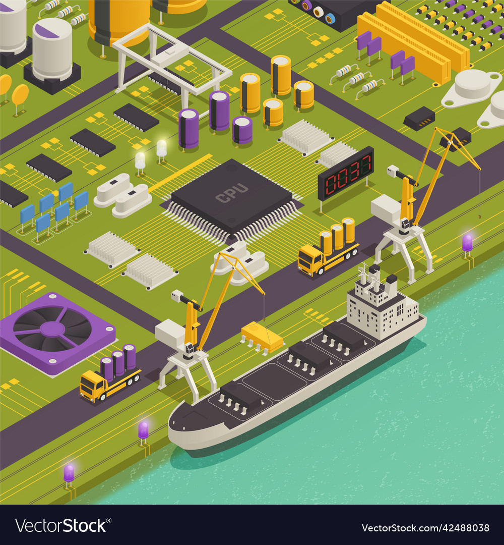 Semiconductor electronic components isometric Vector Image