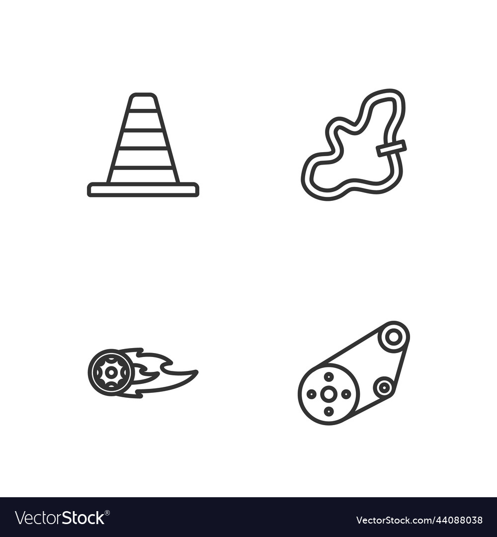 Set line timing belt kit wheel fire flame traffic Vector Image Set line timing belt kit wheel fire flame traffic Vector Image