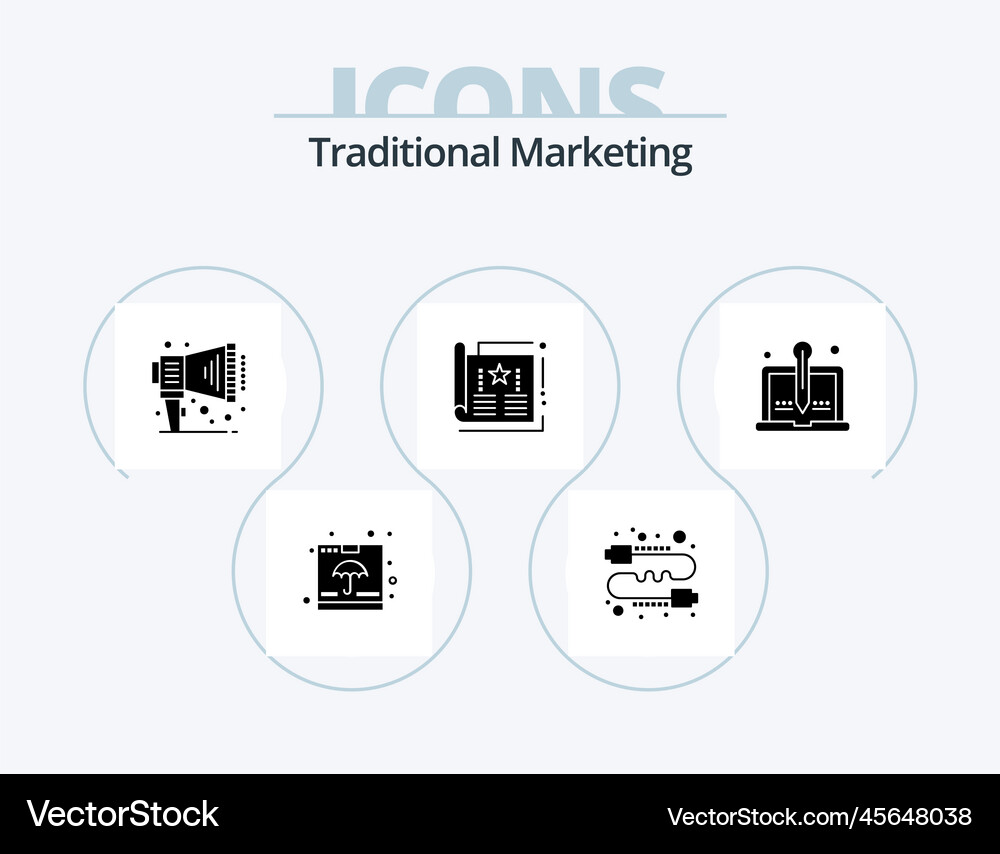 Traditional marketing glyph icon pack 5 icon Vector Image