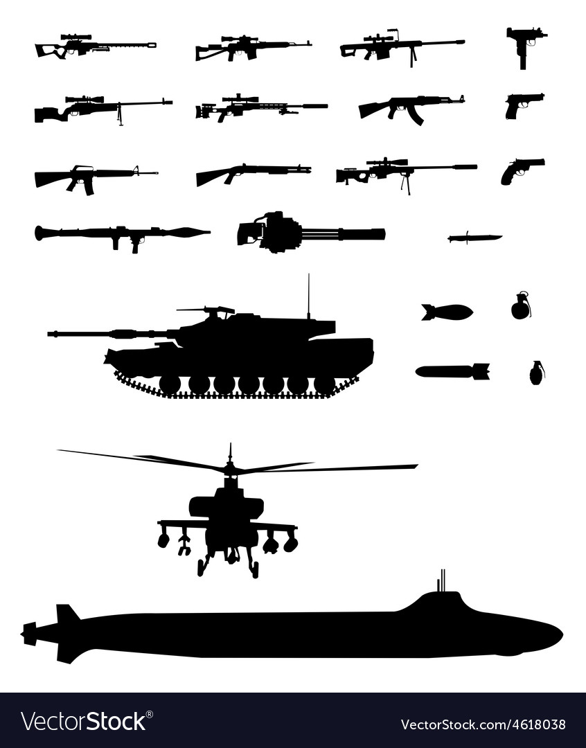 Weapons set Royalty Free Vector Image - VectorStock