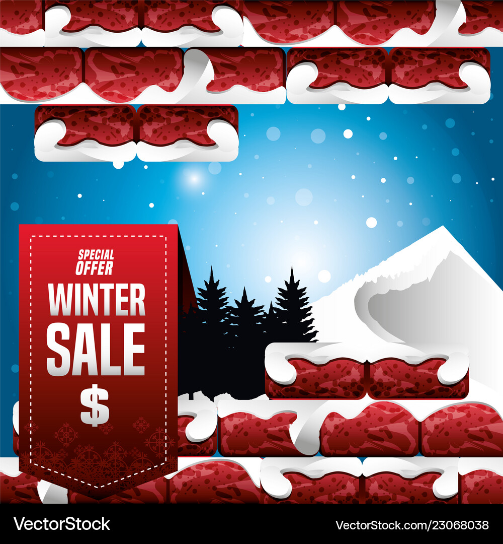 Winter landscape with wall broken and christmas Vector Image