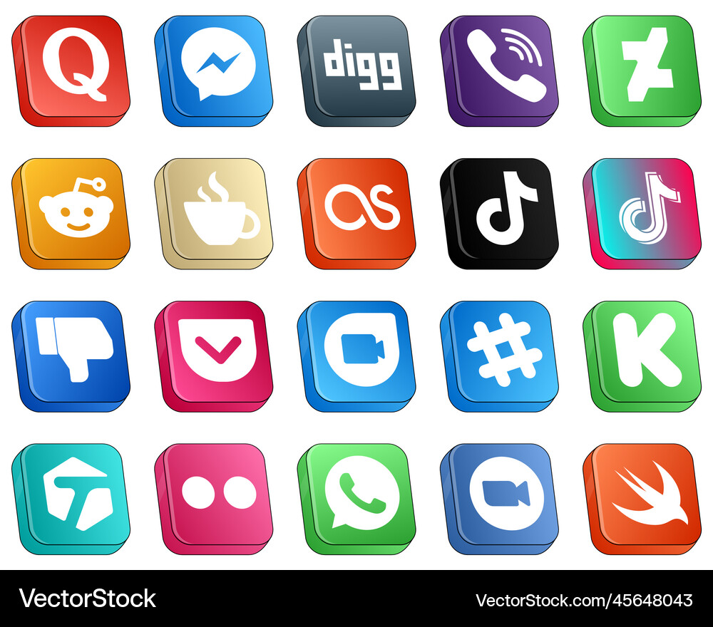 20 professional isometric 3d social media icons Vector Image