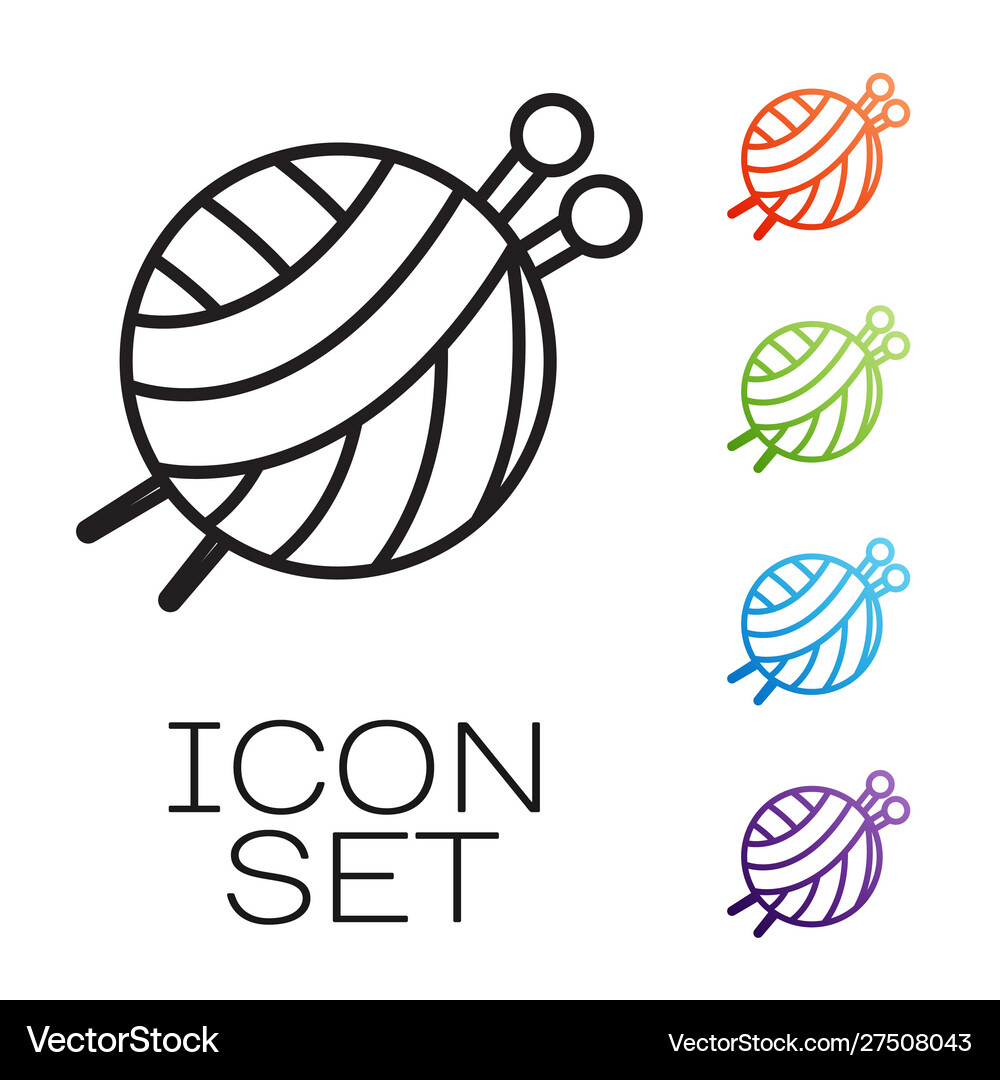 Black line yarn ball with knitting needles icon Vector Image
