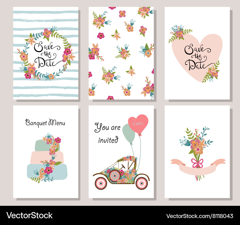 Collection of 6 cute romantic universal cards Vector Image