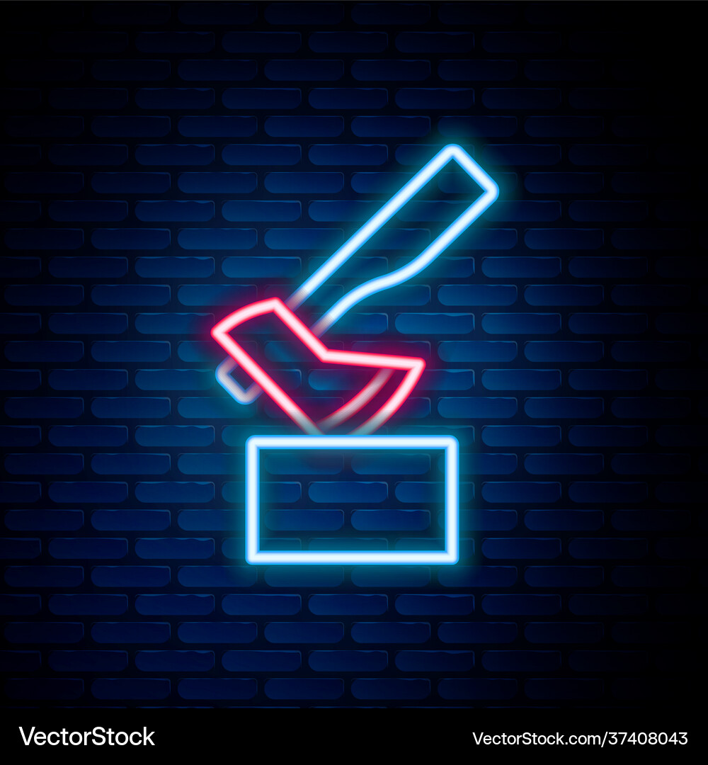 Glowing neon line wooden axe icon isolated Vector Image