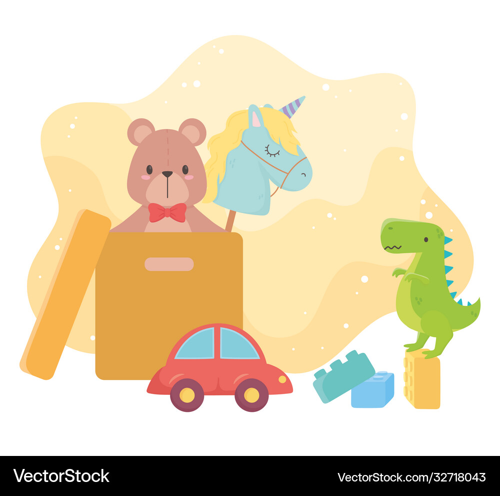 Kids toys object amusing cartoon bear unicor Vector Image