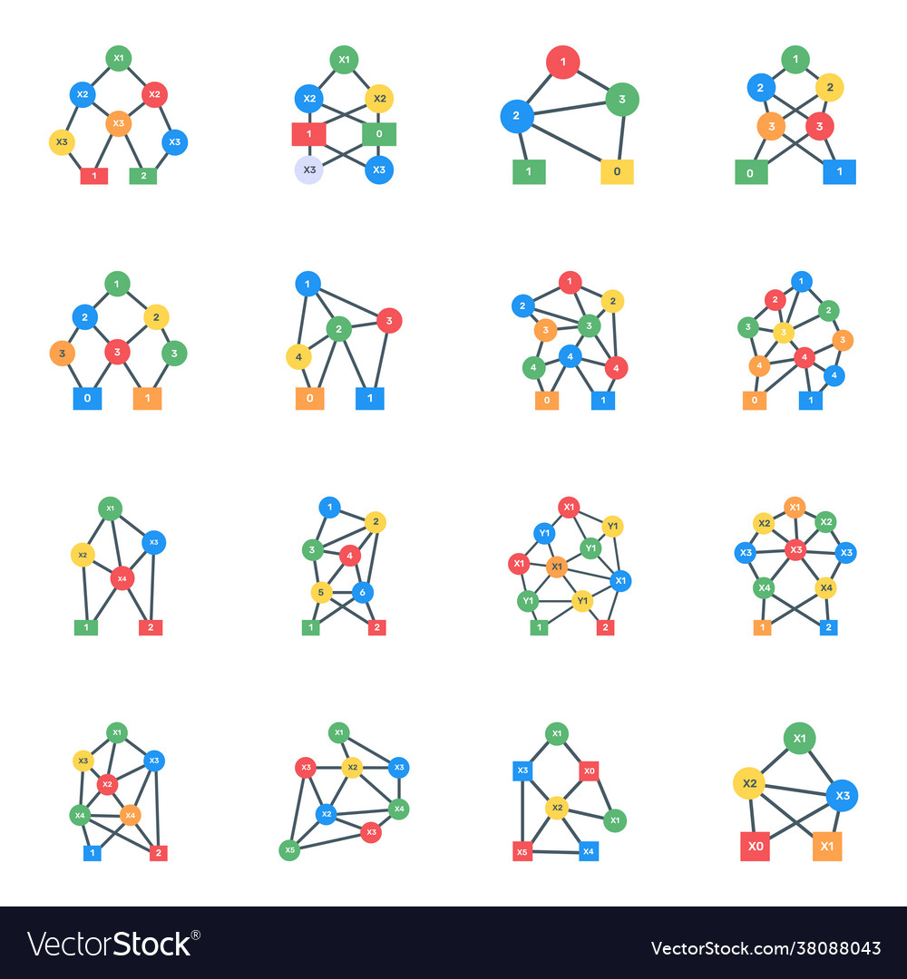 Pack binary tree diagrams flat icons Royalty Free Vector Pack binary tree diagrams flat icons Royalty Free Vector