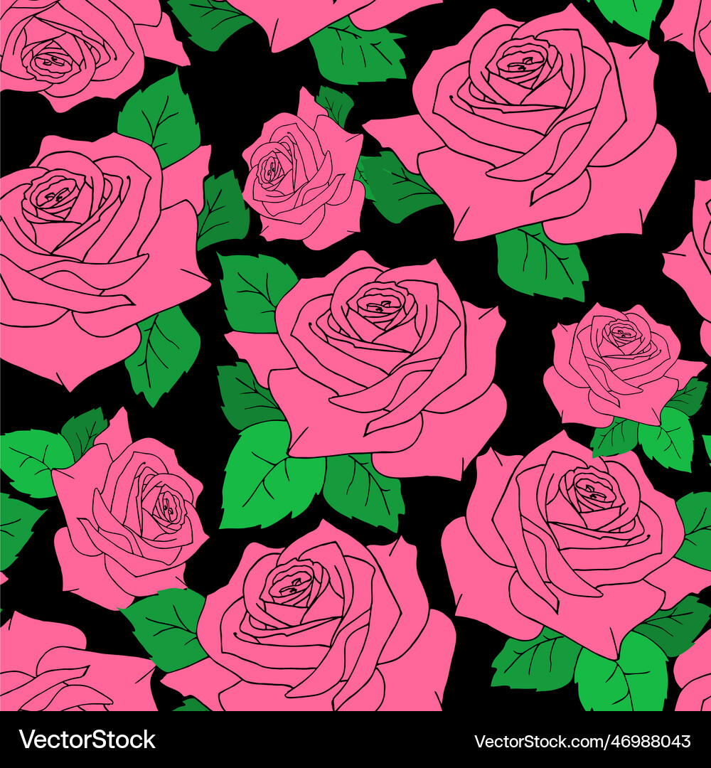 Seamless pattern of large pink rose flowers Vector Image