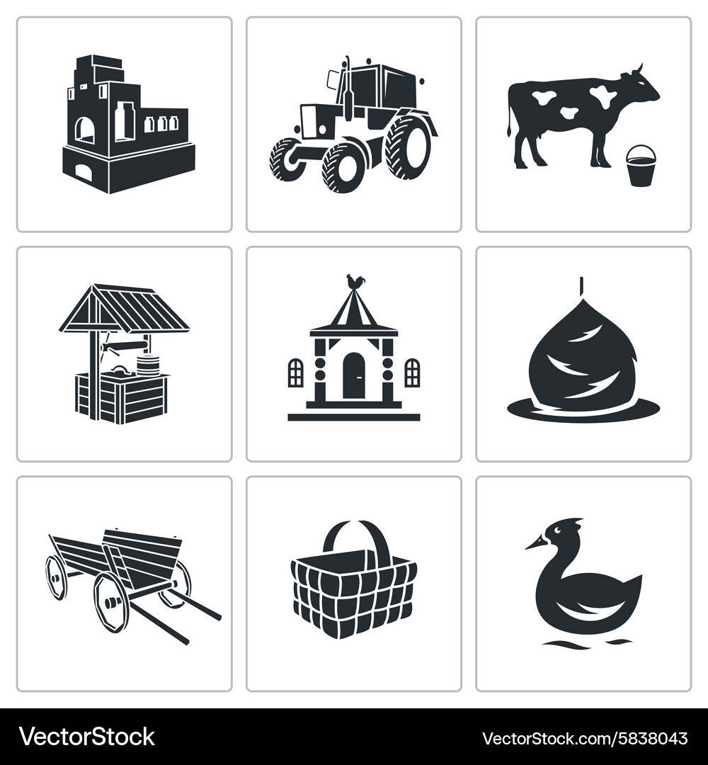 Village life icons set Royalty Free Vector Image