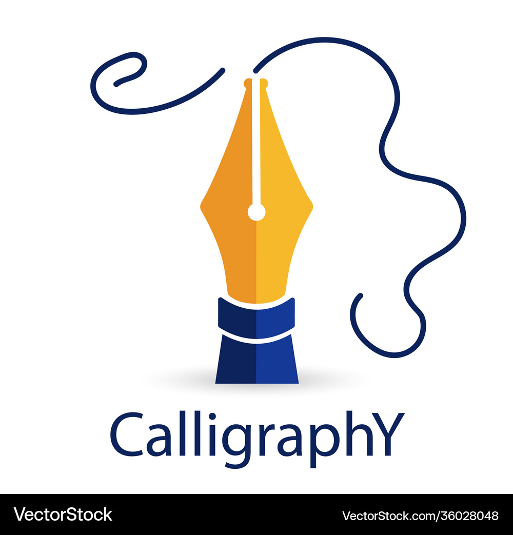 Calligraphy fountain pen gold Royalty Free Vector Image