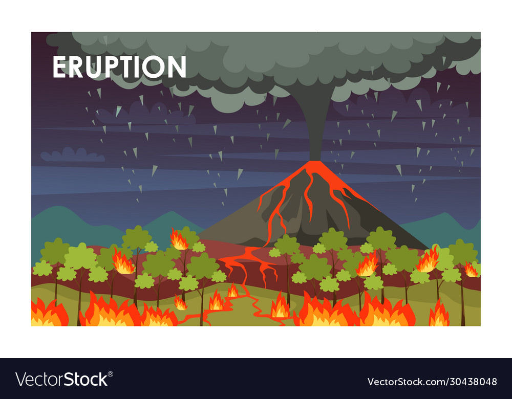 Eruption process flat Royalty Free Vector Image