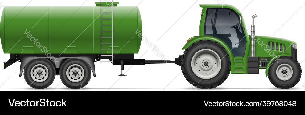 Green tractor with agricultural tank side view Vector Image