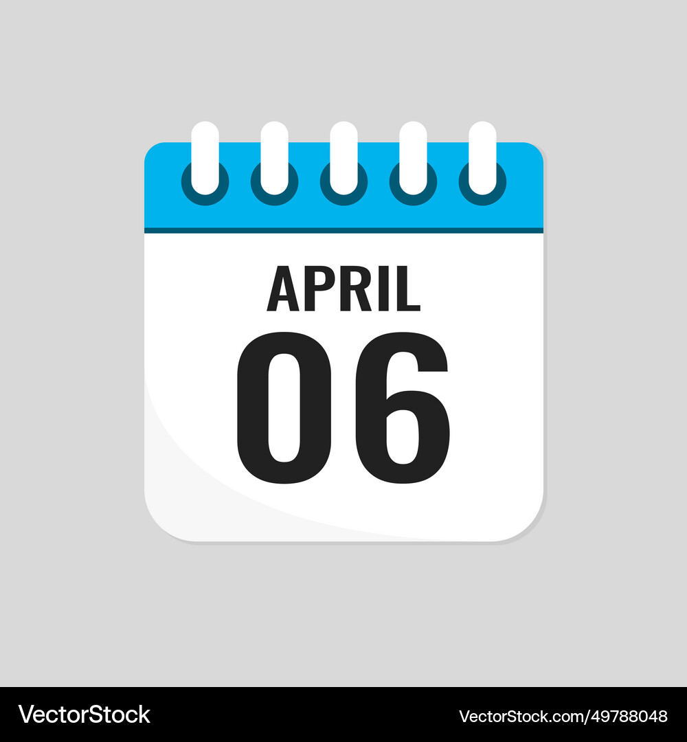 Icon page calendar day - 6 april Royalty Free Vector Image