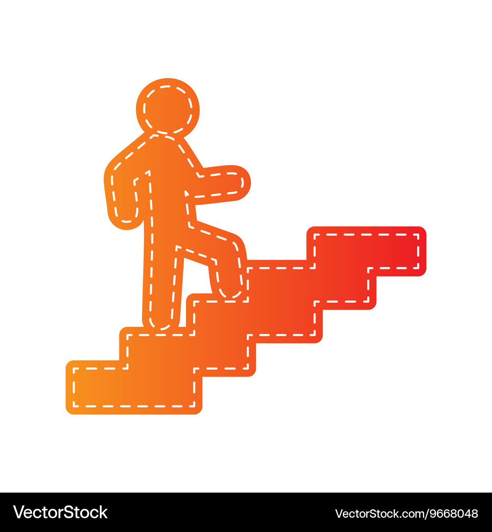 Man on Stairs going up Orange applique isolated Vector Image