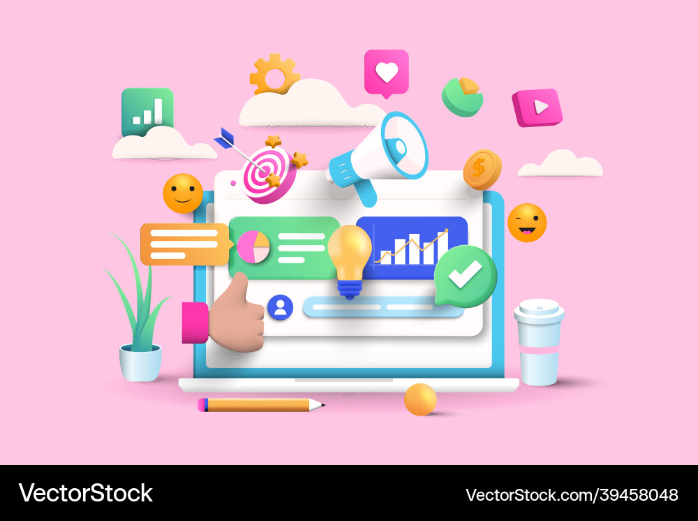 Modern 3d of digital marketing Royalty Free Vector Image