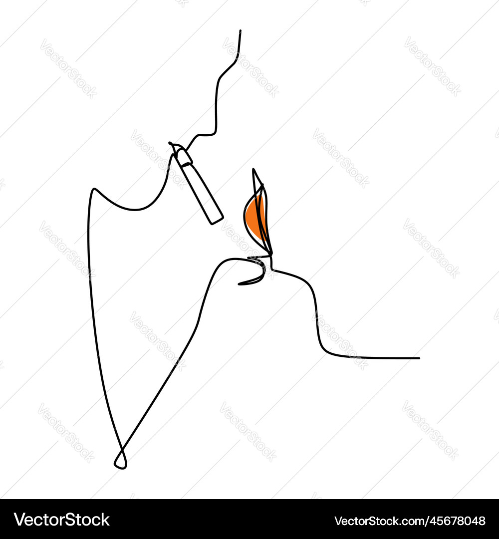 One line drawing of a man lighting cigar Vector Image
