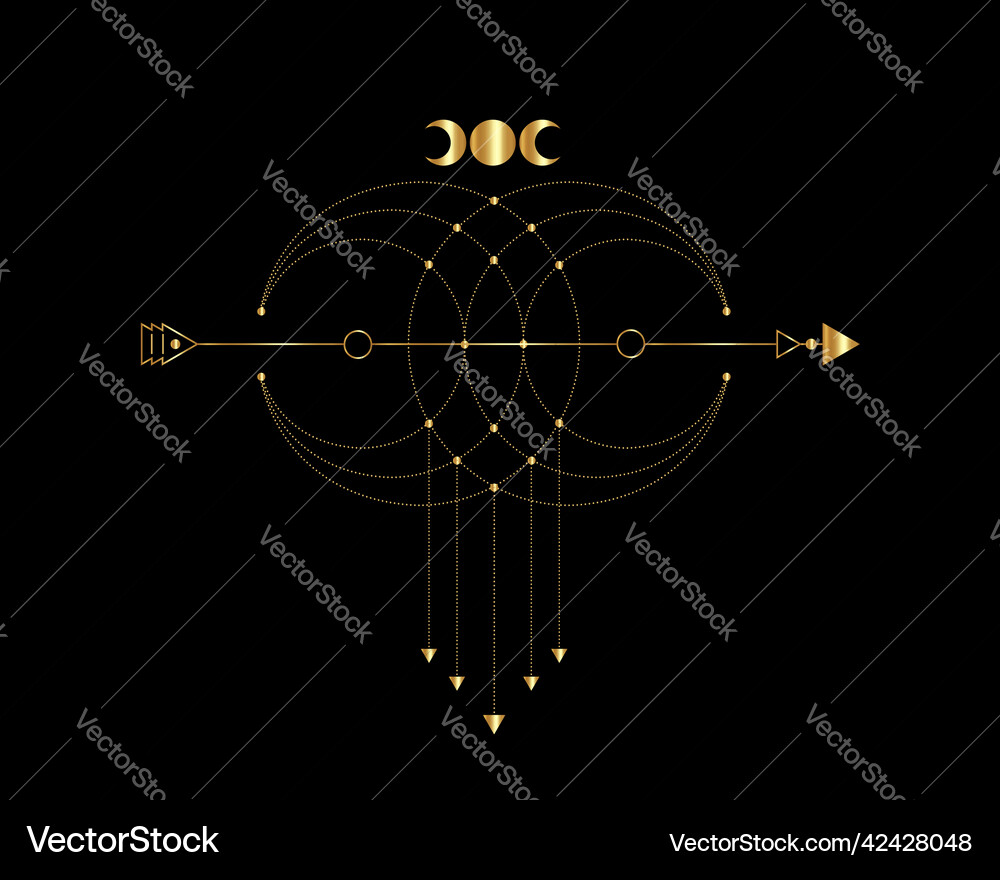 Sacred geometry mystical arrow and crescent moon Vector Image
