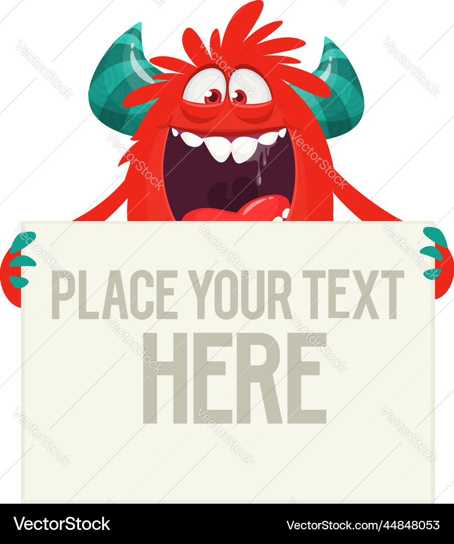 Catoon monster holding blank sign with sample Vector Image