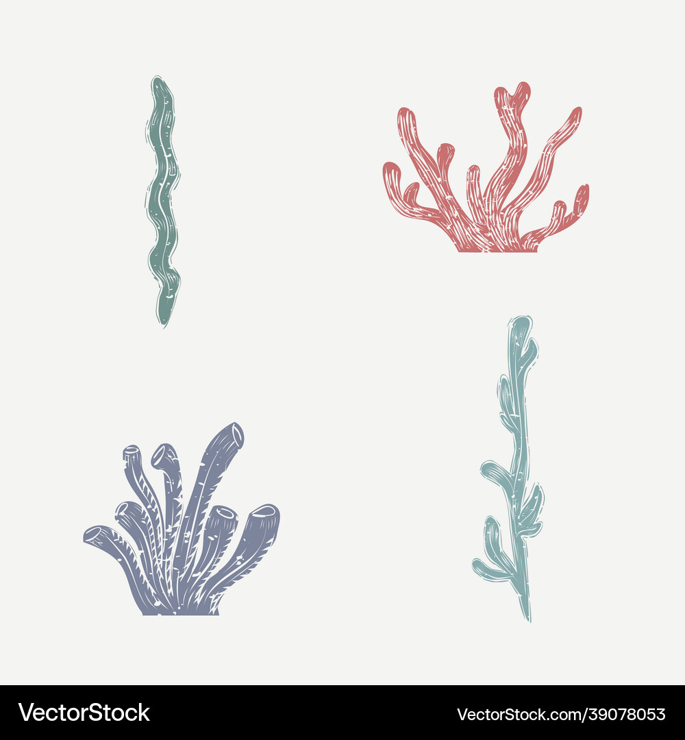 Coral printmaking cute design elements collection Vector Image