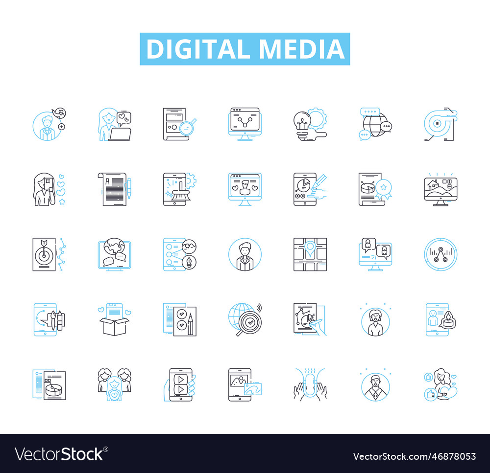 Digital media linear icons set social content Vector Image