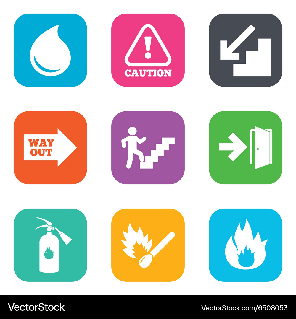 Fire Safety Icons - Extinguisher & Emergency Vector Image