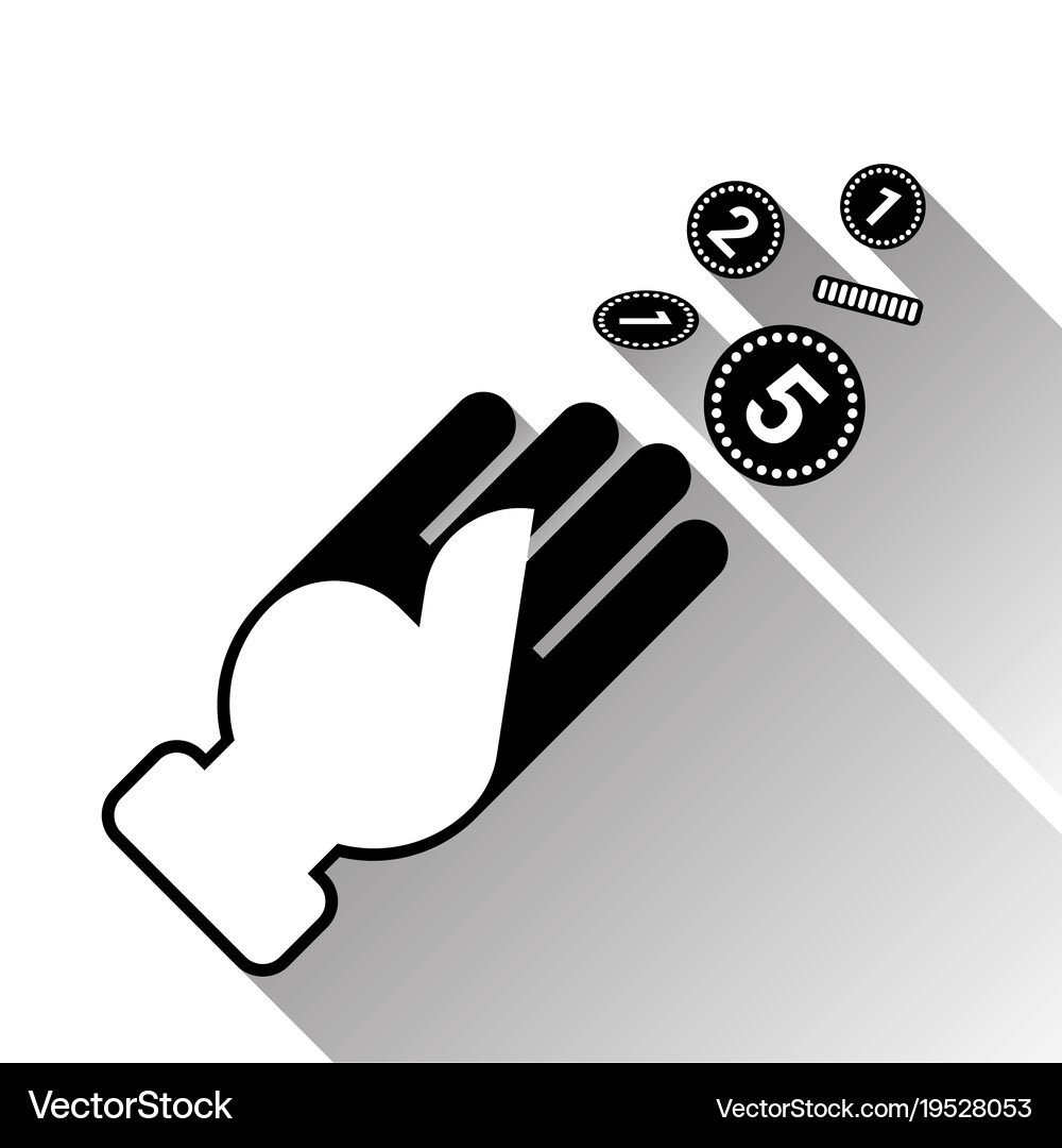 Hand throwing up coins silhouette black icon Vector Image