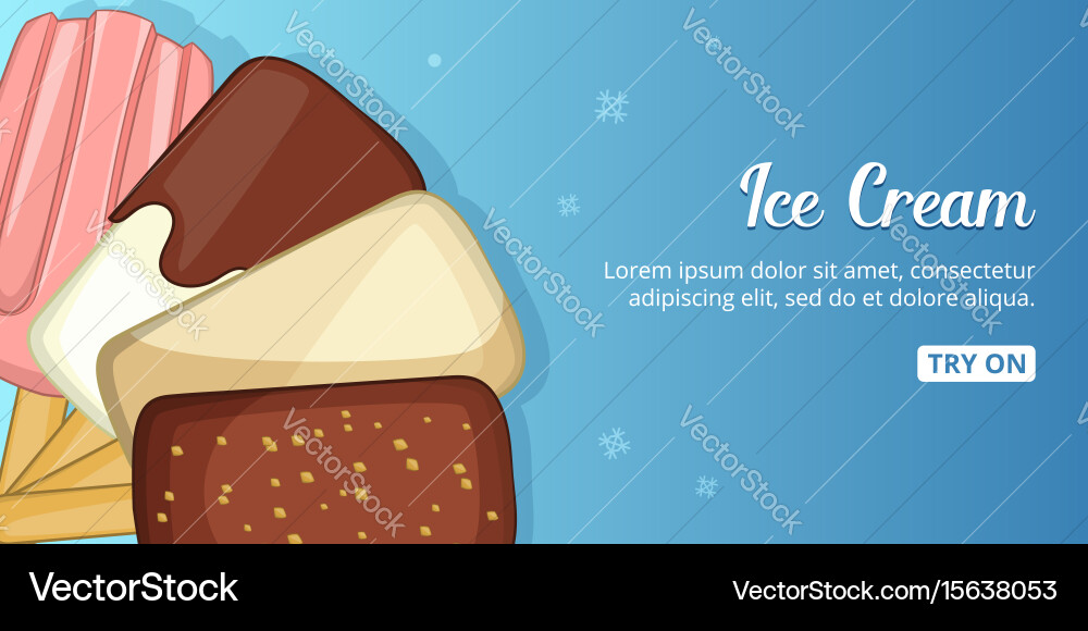 Ice cream cold banner horizontal cartoon style Vector Image