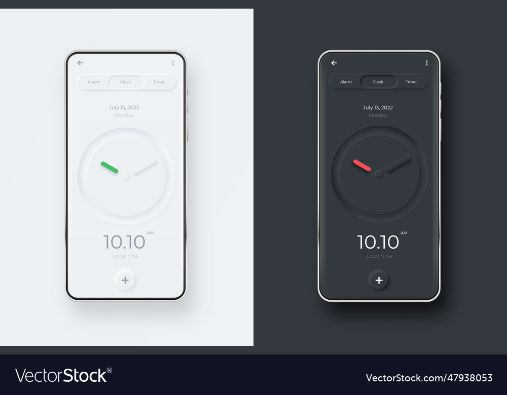 Neumorphic ui kit on smartphone screen clock Vector Image