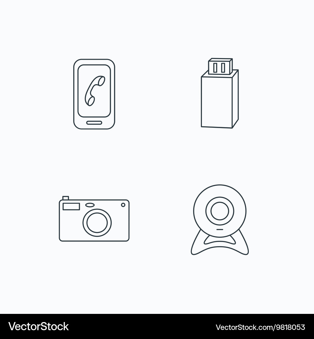 Photo camera mobile phone and usb flash icons Vector Image
