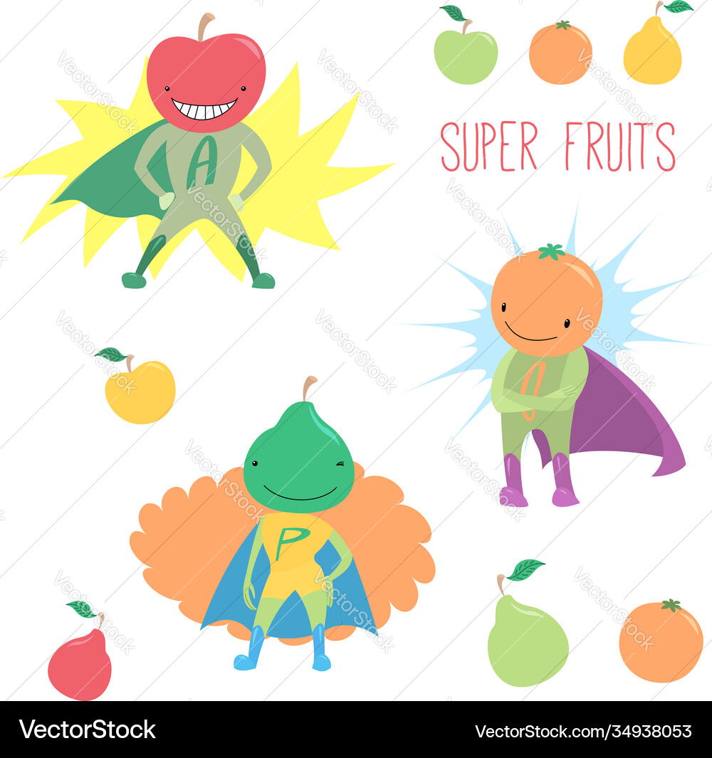 Super hero fruits Royalty Free Vector Image - VectorStock