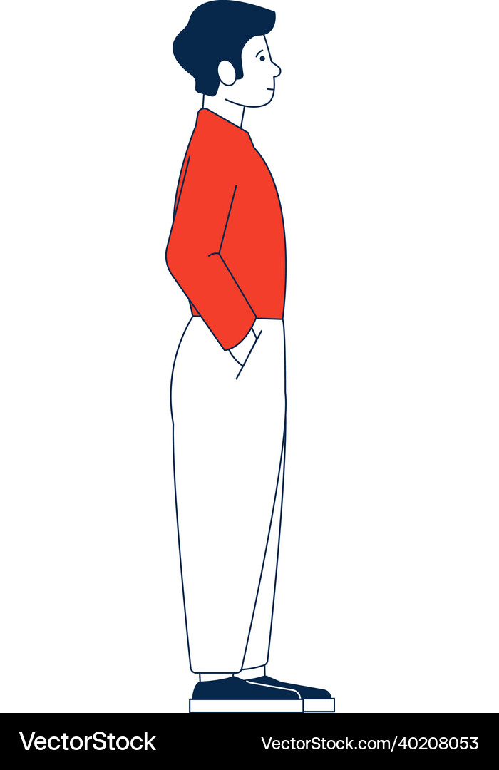 Young man standing with hands in pockets side Vector Image