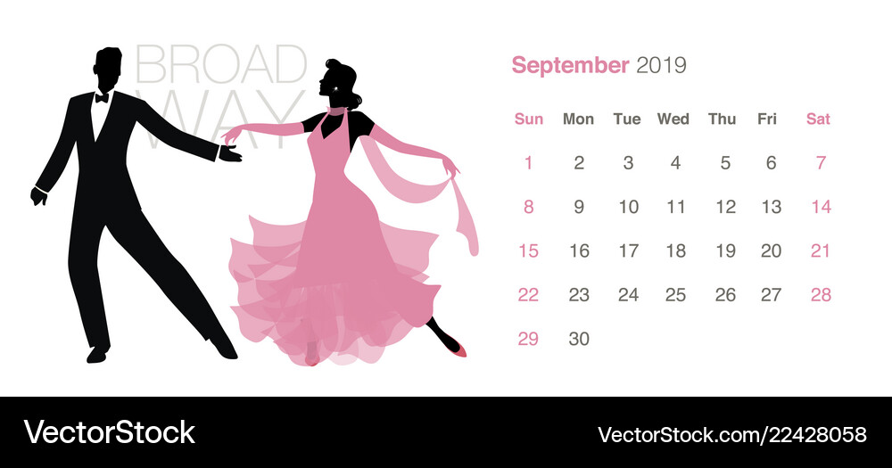2019 dance calendar september elegant couple Vector Image