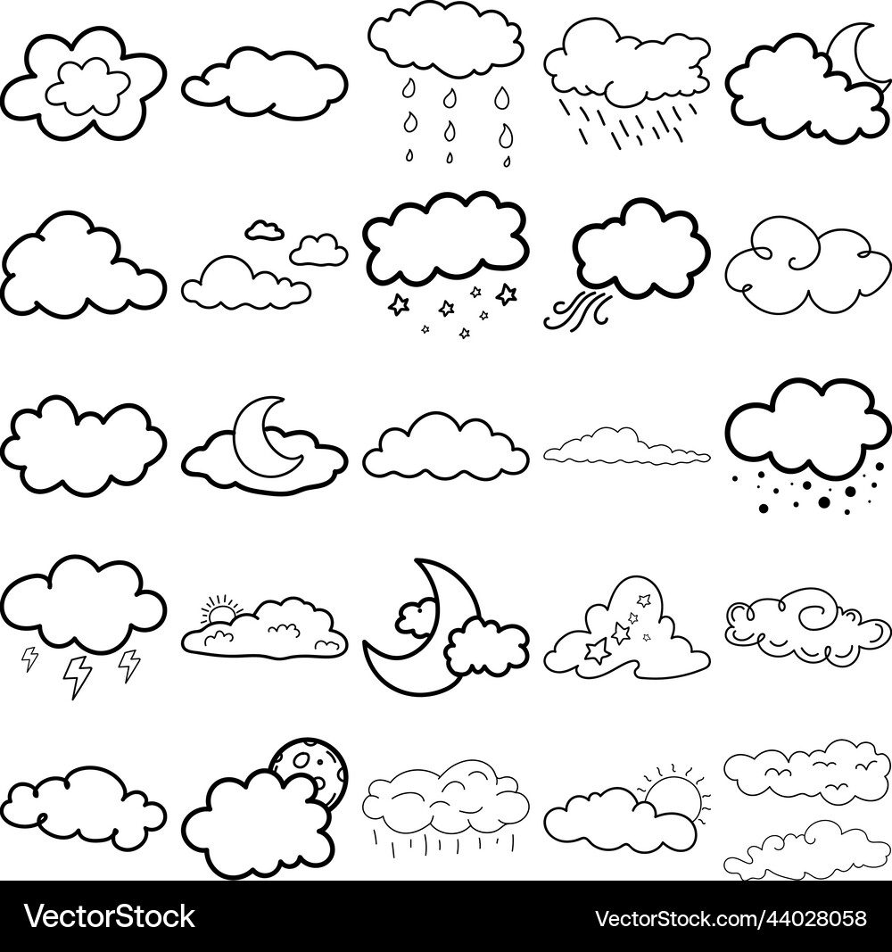 Cloudy hand drawn doodle line art outline set Vector Image