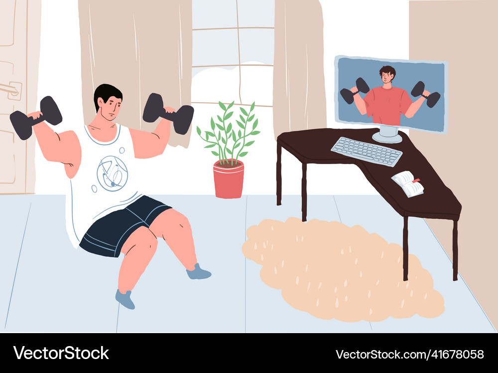 Flat cartoon man character doing sport workout Vector Image