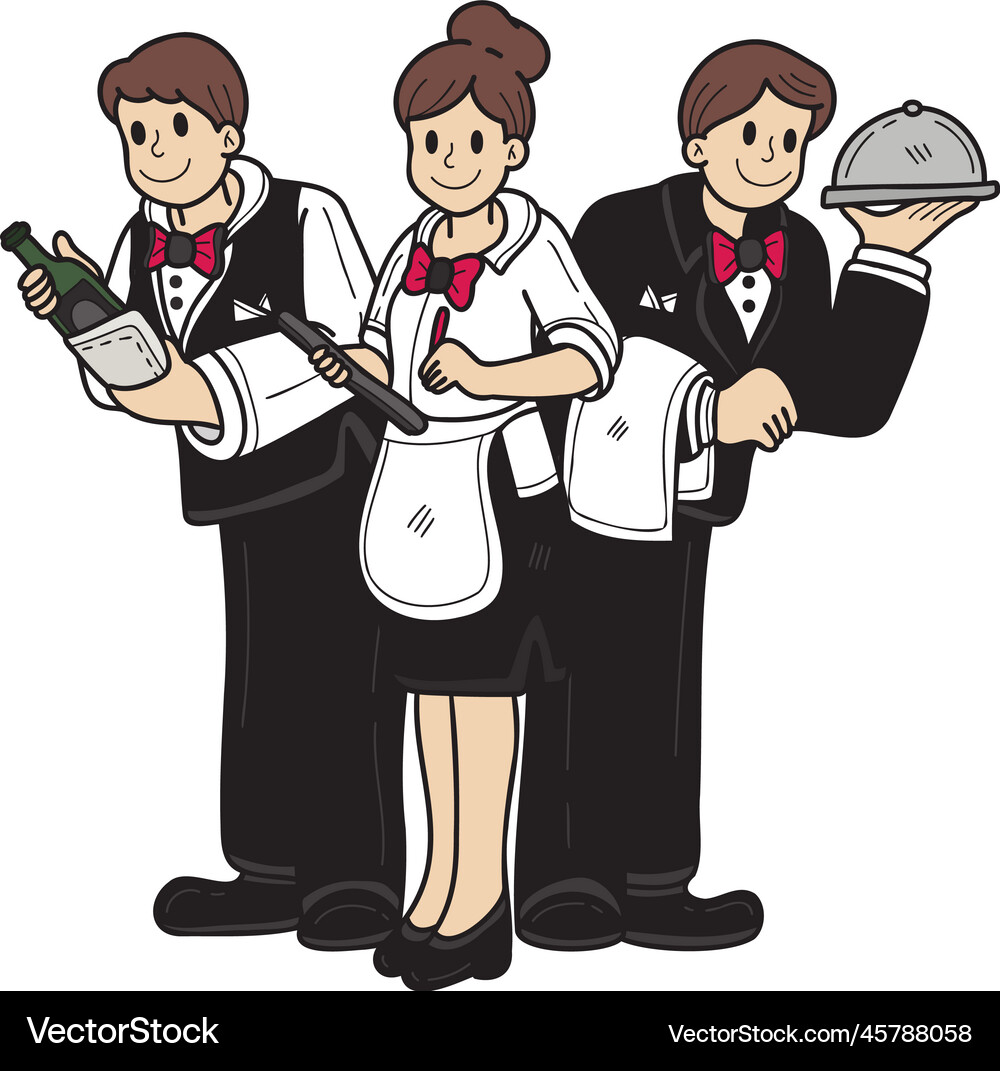 Hand drawn waitress in a restaurant in doodle Vector Image