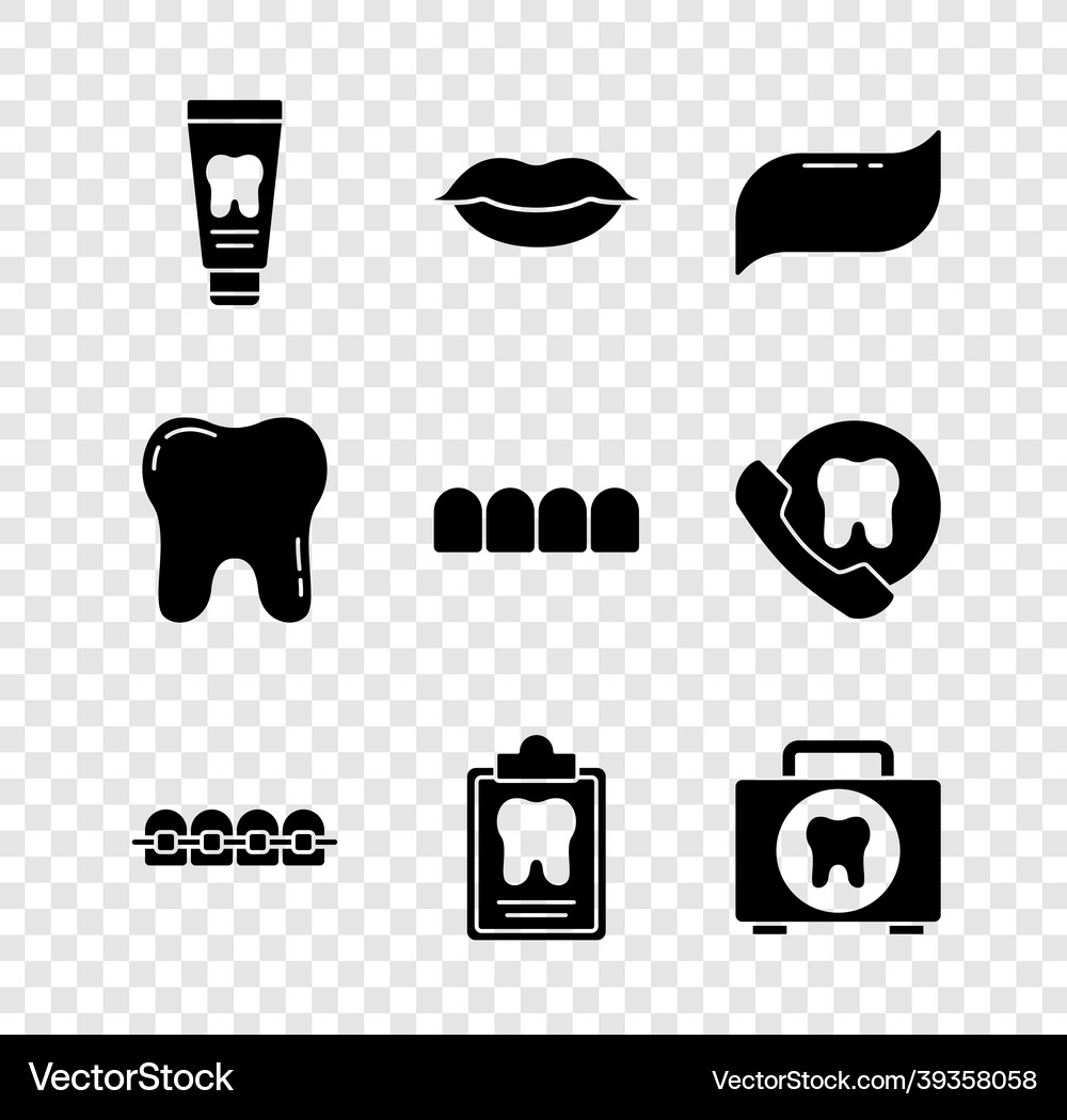 Set tube of toothpaste smiling lips toothpaste Vector Image