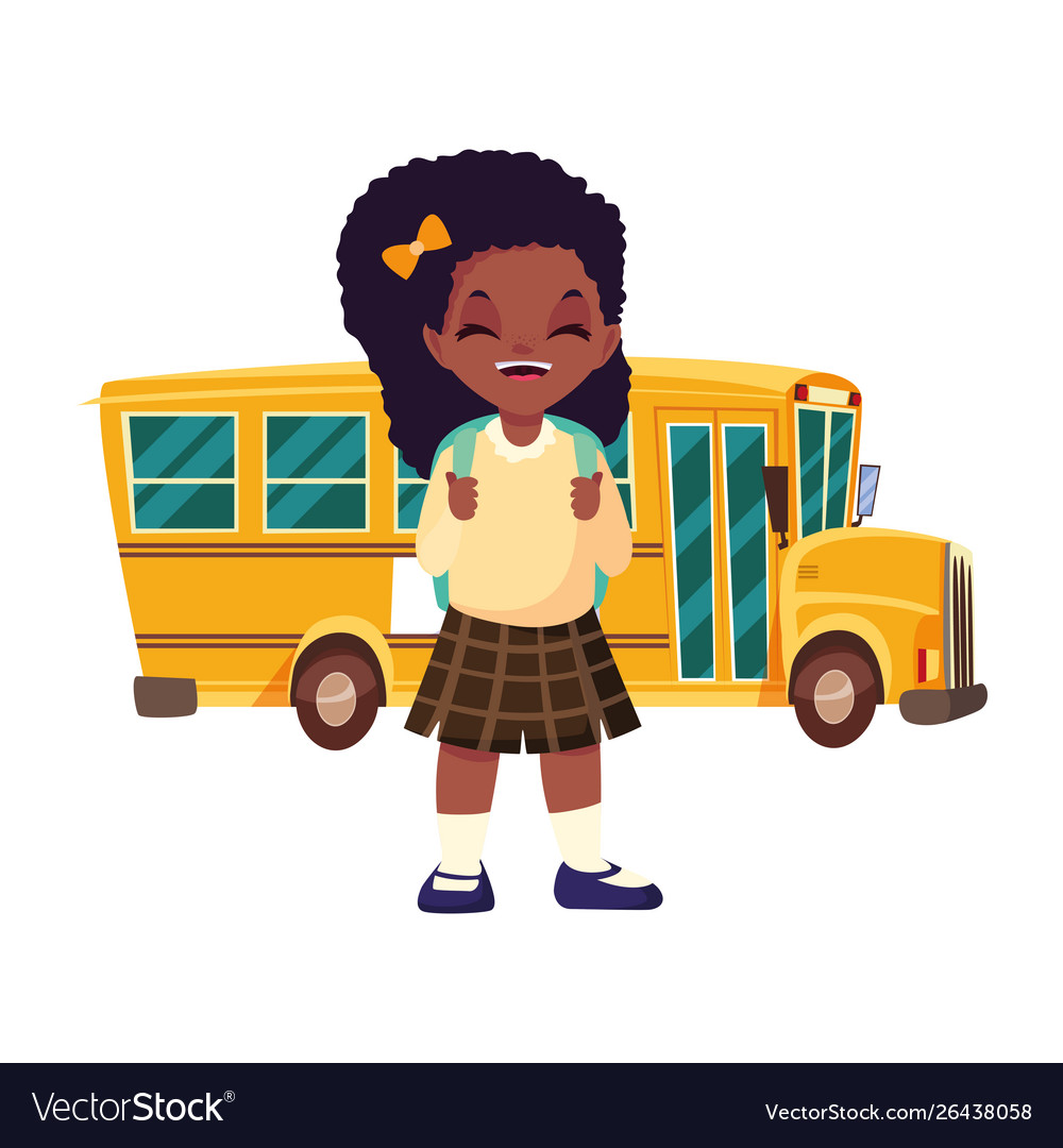 Student girl with bus back to school Royalty Free Vector