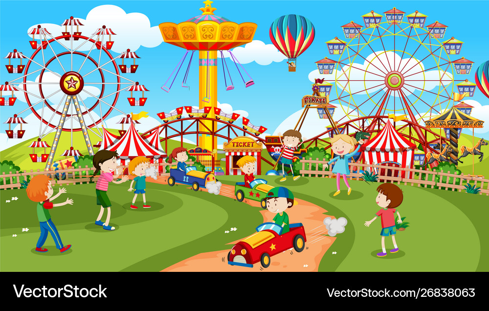 Active kids playing in outdoor scene Royalty Free Vector