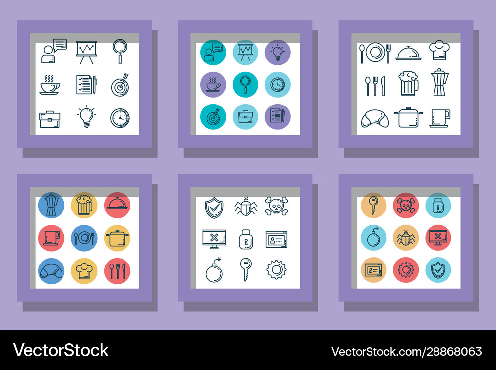 Bundle icons business with food Royalty Free Vector Image