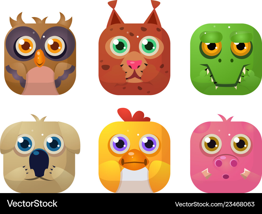 Cute animals set square app icons assets for gui Vector Image