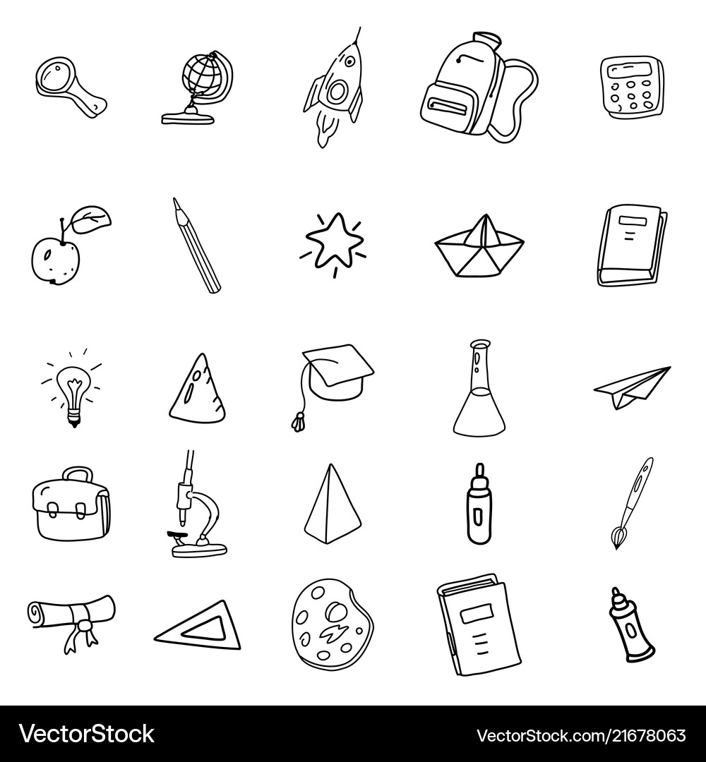 Set icons hand drawing line doodle school items Vector Image