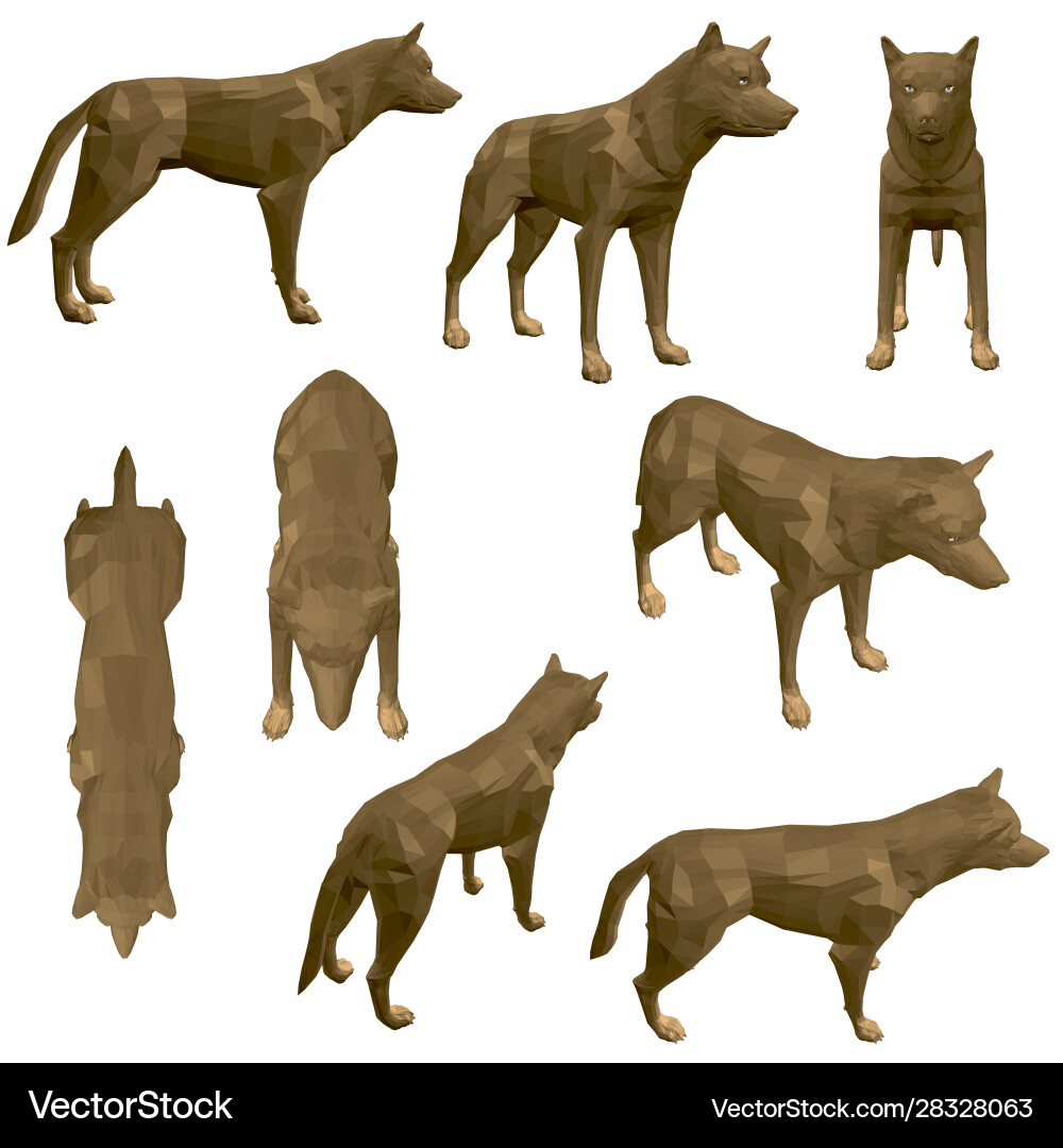 Set with polygonal coyote brown coyote Royalty Free Vector