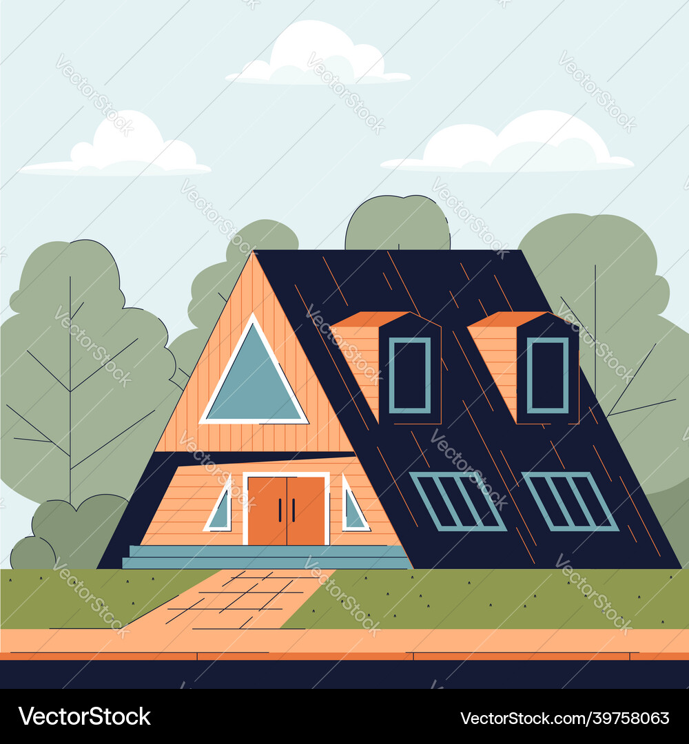 Wooden triangular country house with two floors Vector Image