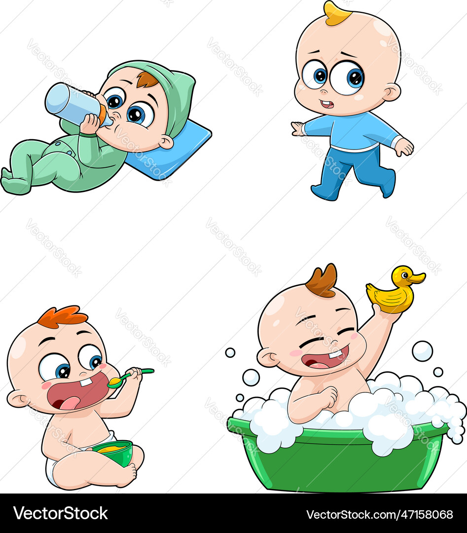 Cute babies cartoon character collection Vector Image