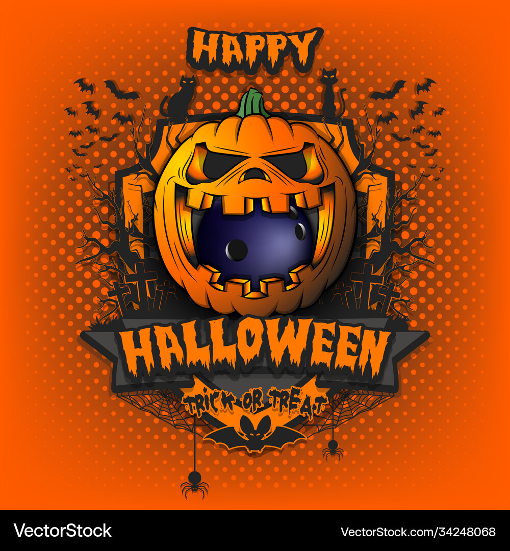Happy halloween bowling ball inside pumpkin Vector Image