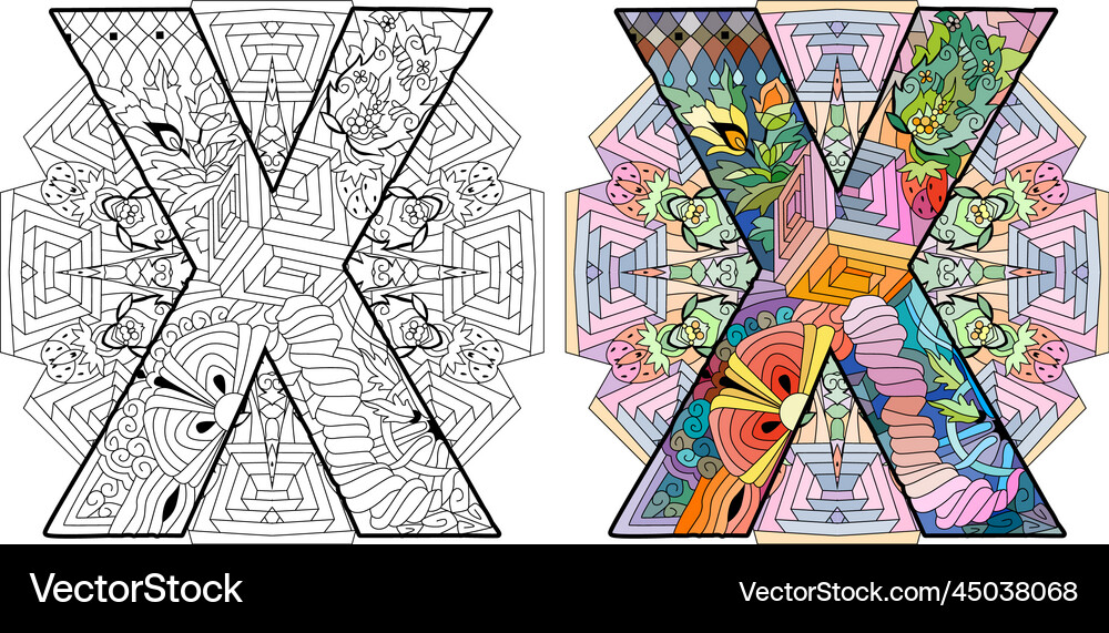 Letter x monogram engraving design on mandala Vector Image